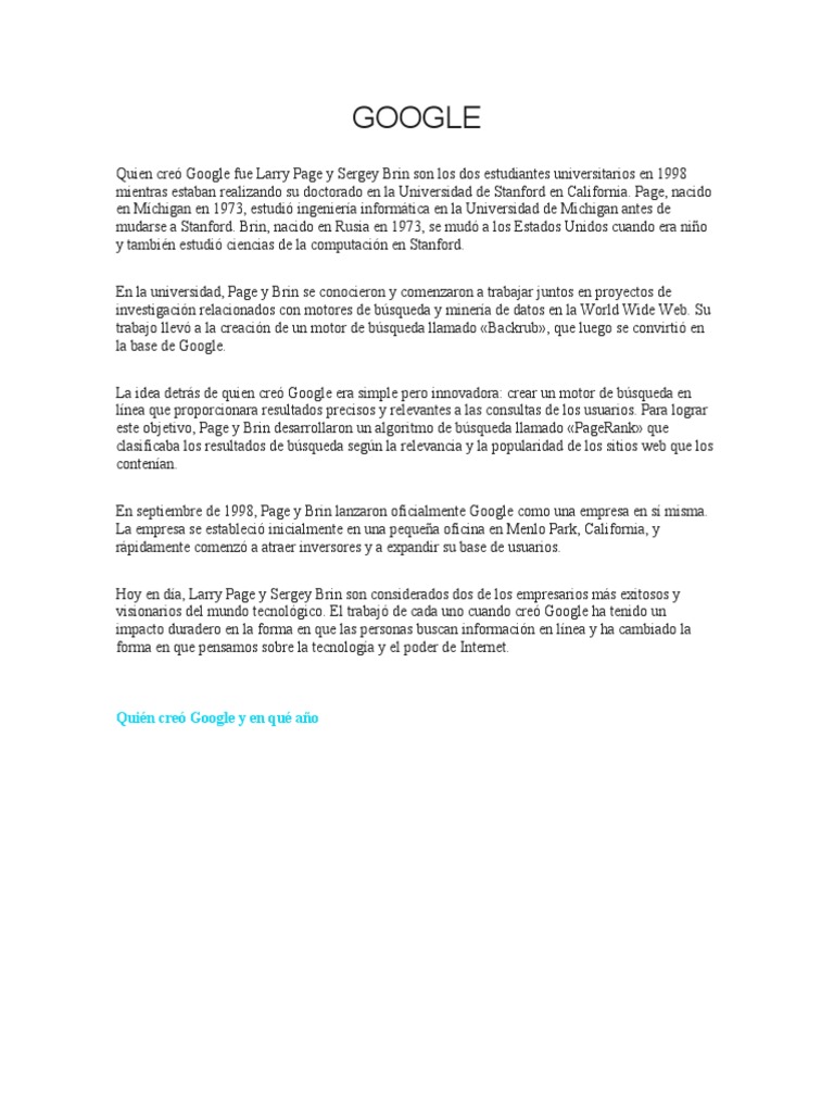 Creacion de Google | PDF | Software | Red mundial