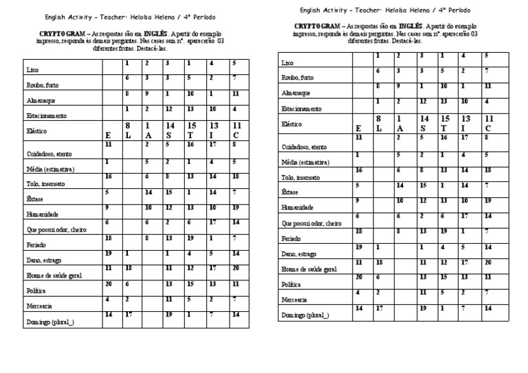 CRIPTOGRAMA - 1 Ativ. 8º Ano | PDF