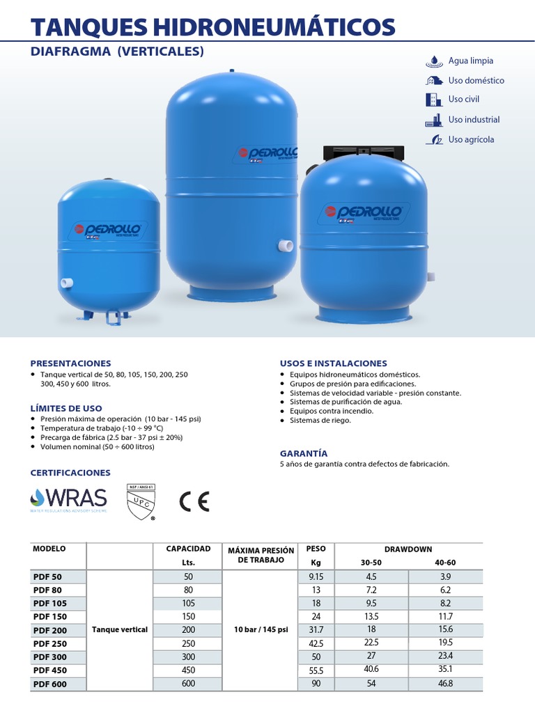 Tanques Pedrollo, Italia, PDF Vertical - Esp | PDF | Química | Materiales