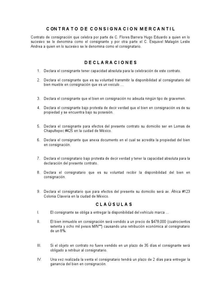 Contrato de Consignacion Mercantil | PDF | Derecho