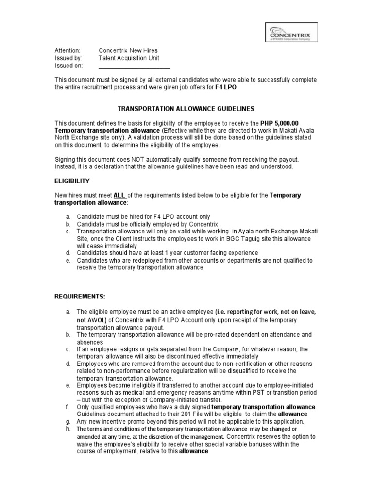 F4 LPO Transportation Allowance - 2022 | PDF | Employment | Economies