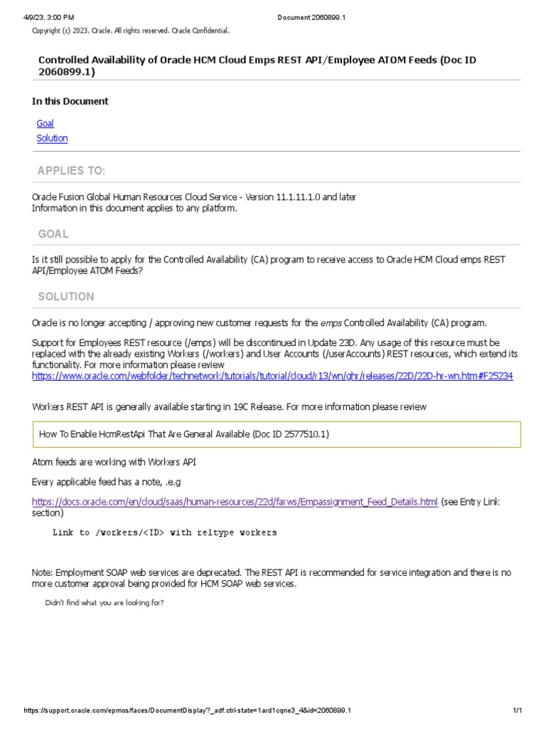 Controlled Availability of Oracle HCM Cloud Emps REST API-Employee ATOM ...