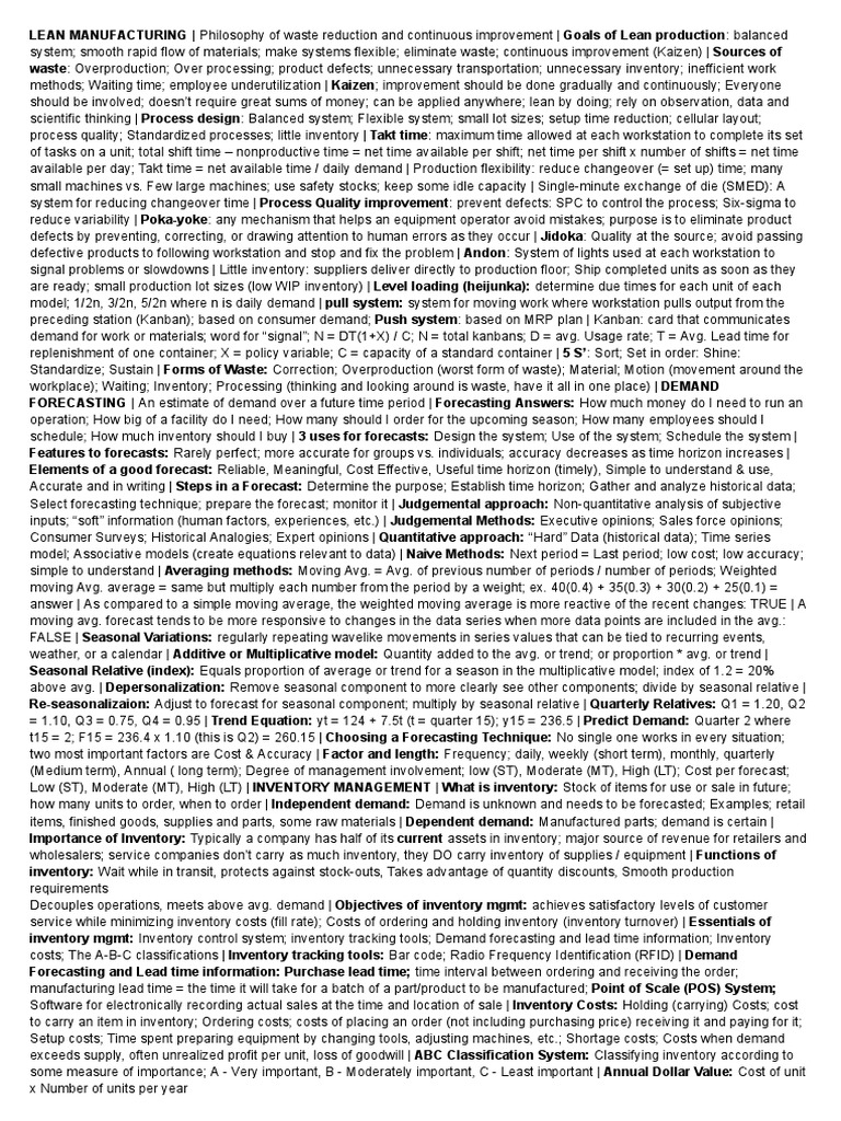 Supply chain Cheat Sheet (Lean - Inventory mgmt.) | PDF | Inventory ...