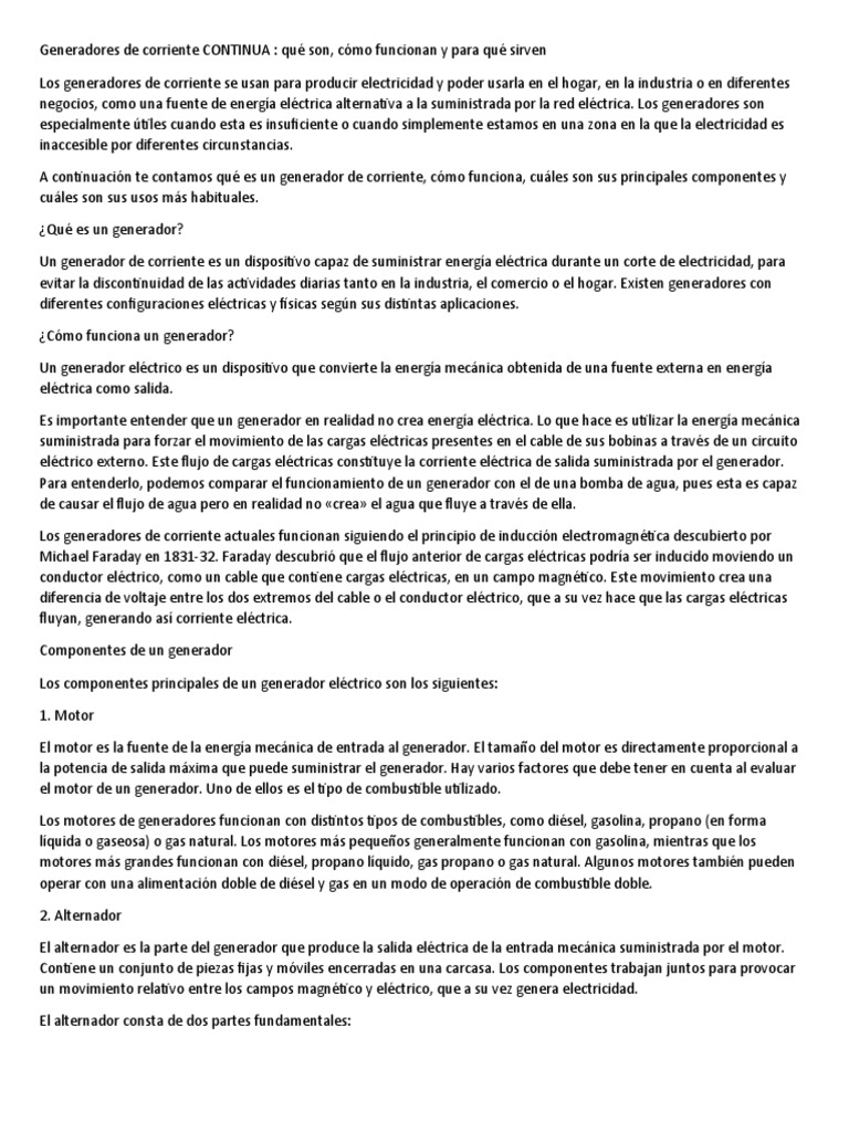 Generadores De Corriente Continua Pdf Generador Eléctrico