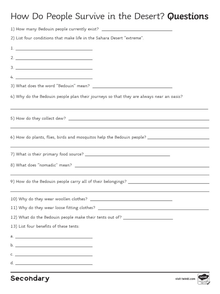 Survive The Desert Questions Middle Ability | PDF | Desert | Tent