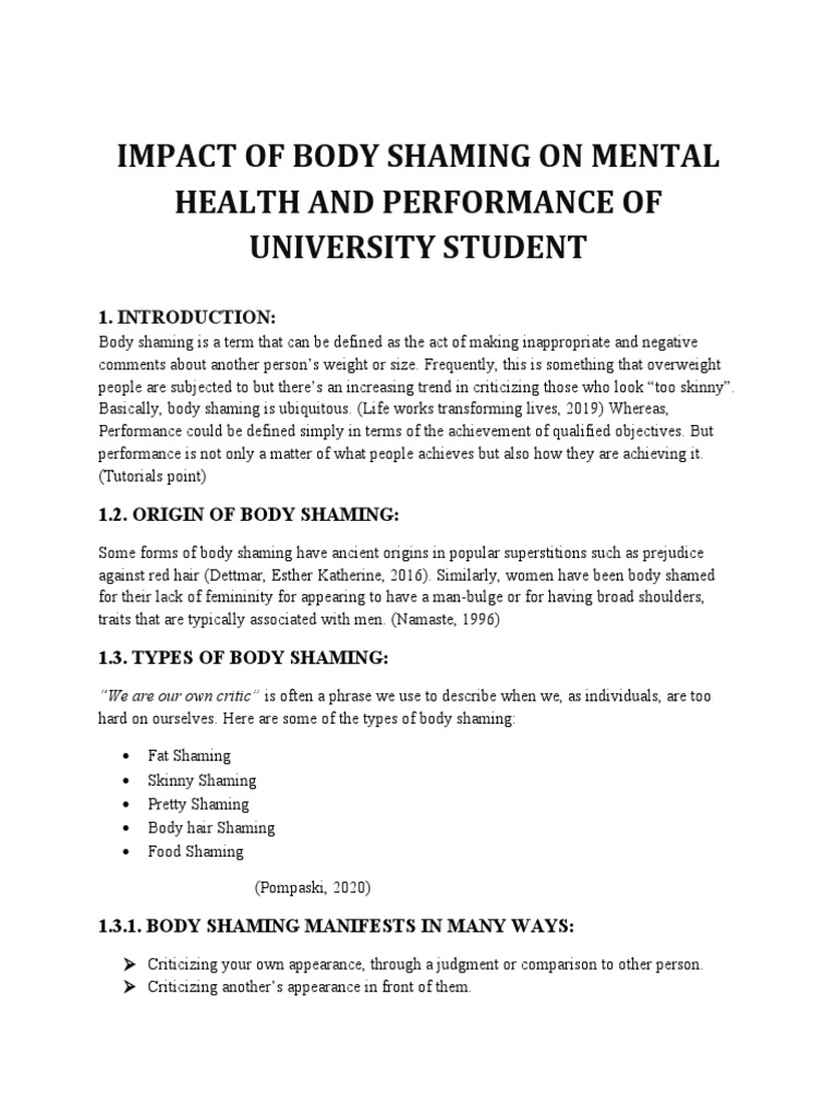 Impact of Body Shaming On Mental Health and Performance of University Student | PDF | Shame ...