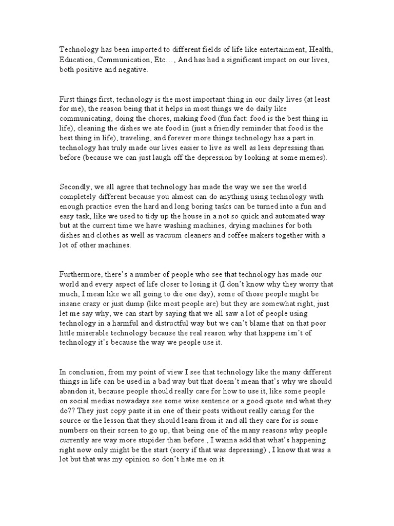 Technology Impact On People's Lives | PDF | Communication