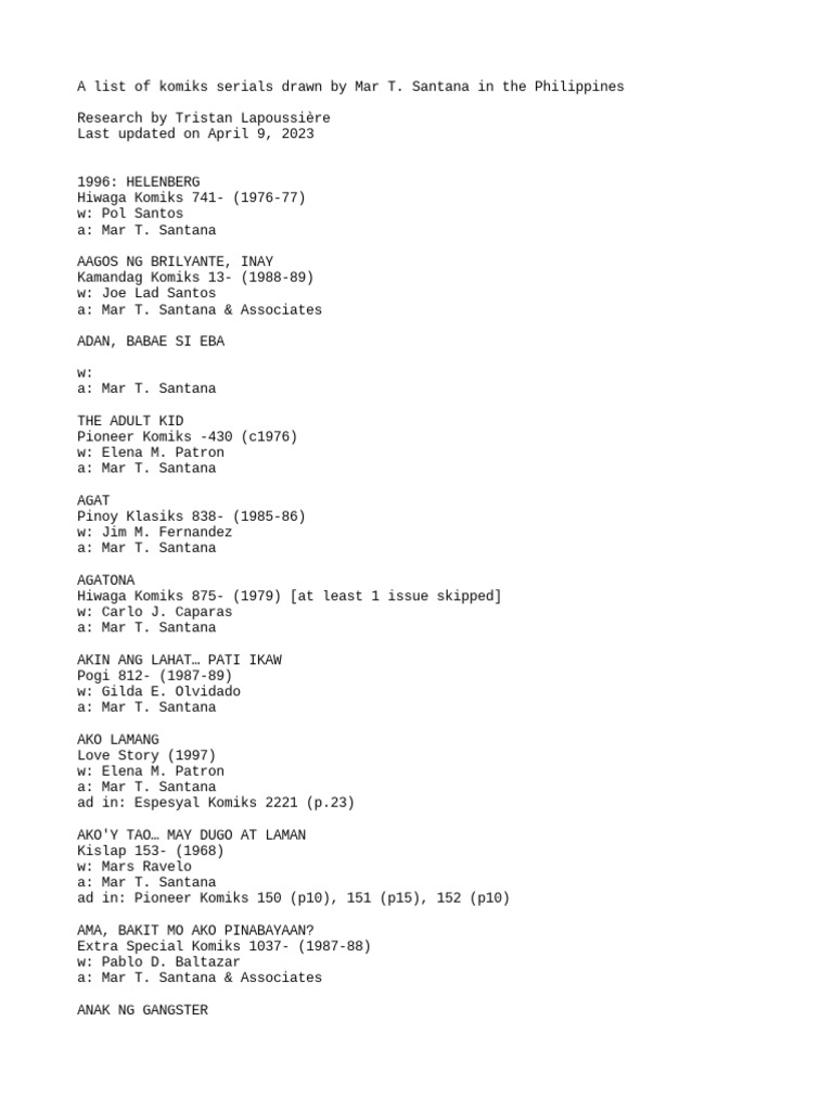 Mar Santana Serials | PDF | Asian Comics | Comics