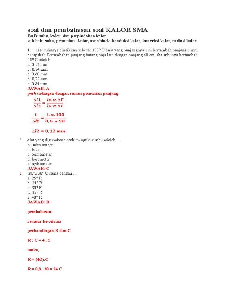 Soal Suhu Dan Kalor | PDF | Metode & Bahan Ajar | Sains & Matematika