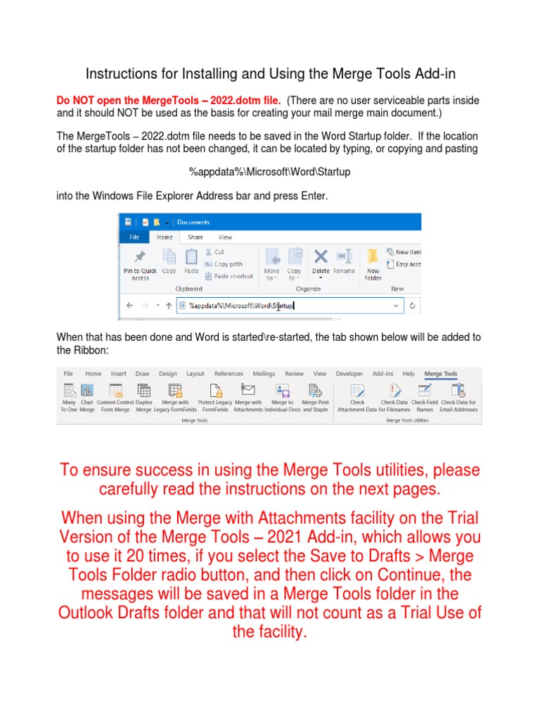 Instructions For Installing and Using The Merge Tools Add-In | Download Free PDF | Computer File ...