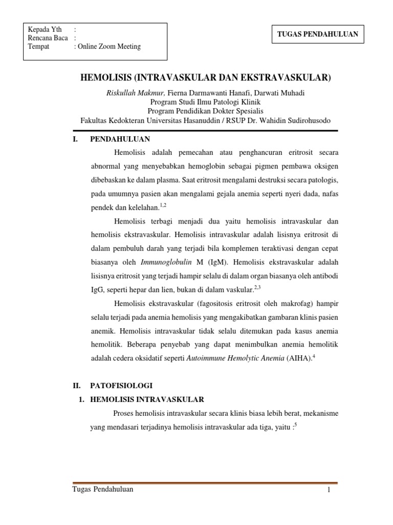 TP Hemolisis (Intravaskular Dan Ekstravaskular) | PDF