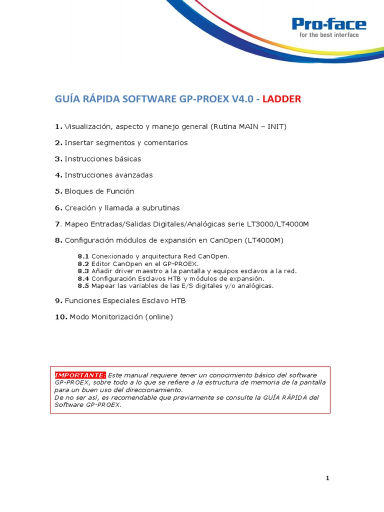 Guía GP-PROEX V4.0: Ladder y CanOpen | PDF | Programa de computadora | Programación
