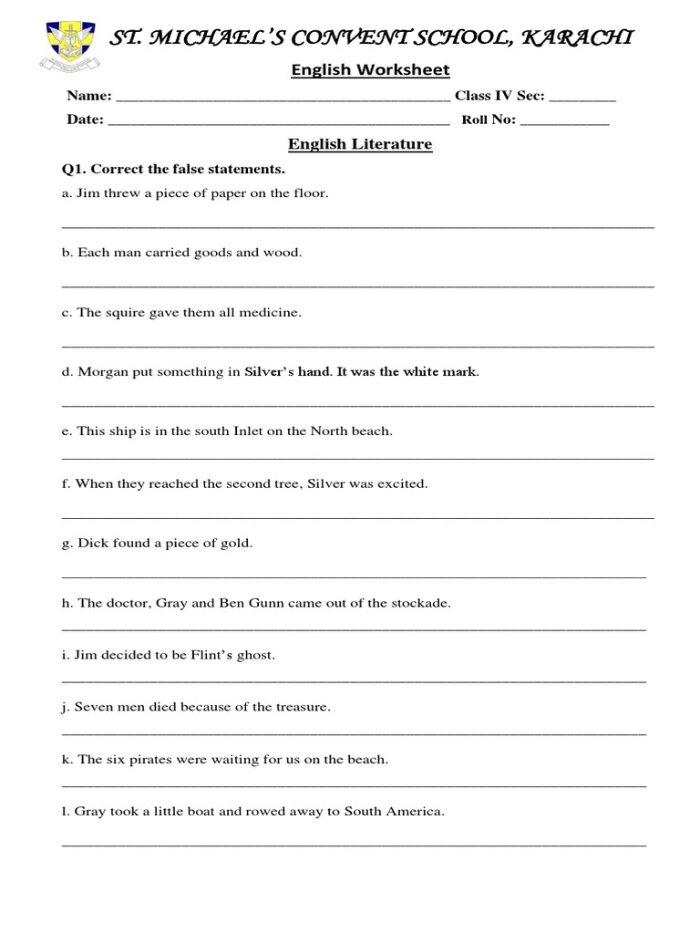 English Worksheet Grade 4 | PDF
