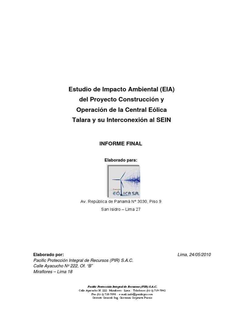 EIA Parque Eolico de Talara | PDF | Evaluación de impacto ambiental | Ciencias de la Tierra