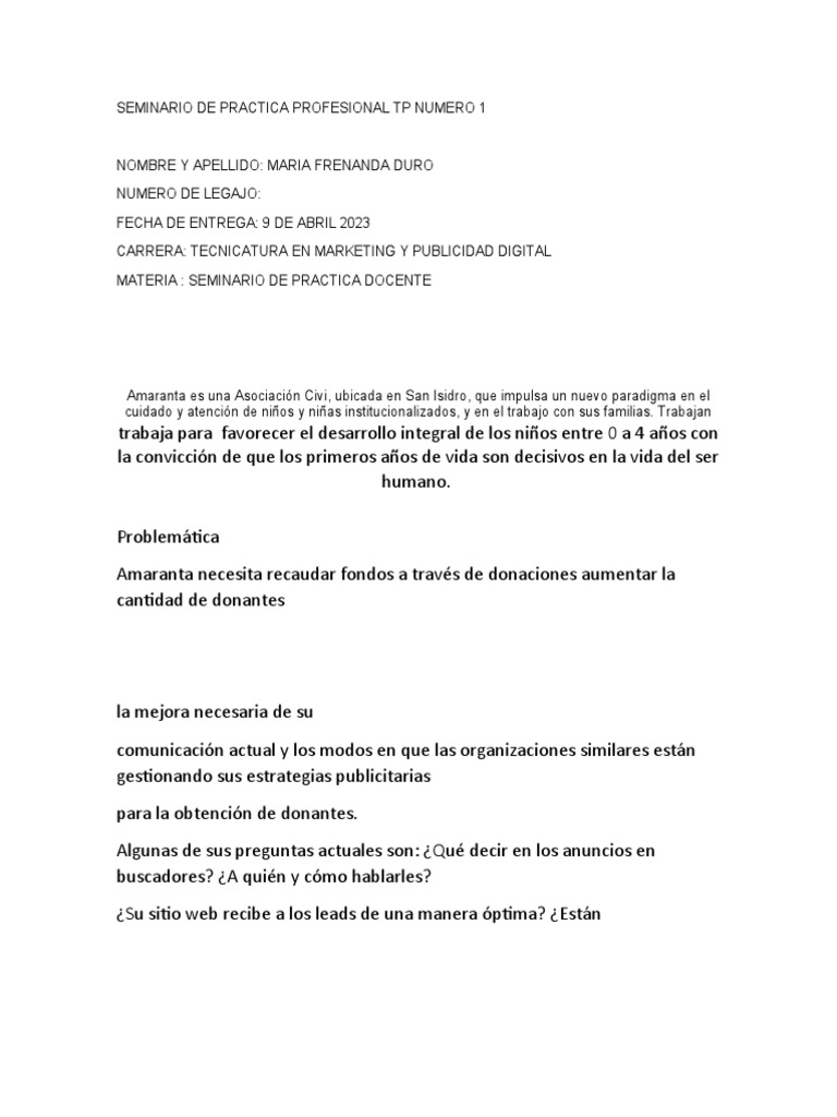 Seminario De Practica Profesional Tp Numero 1 Pdf Comunicación