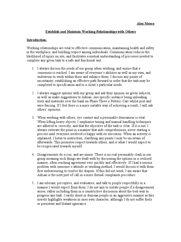 Building Effective Workplace Relationships | PDF | Reading ...