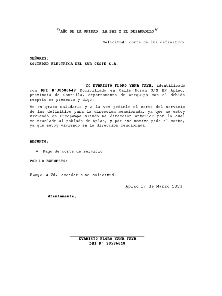 Solicitud de Instalacion de Luz | PDF