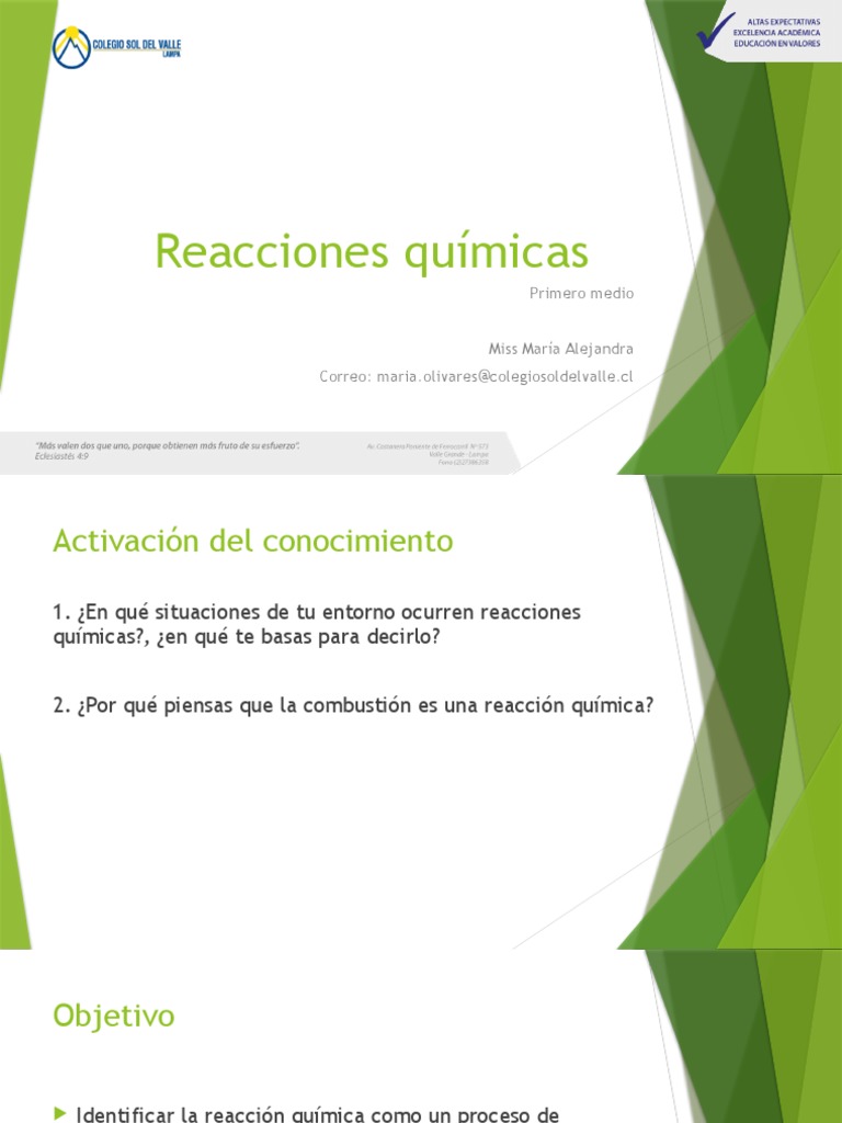 Reacciones Químicas I° Medio | PDF | Ciencia y matemáticas