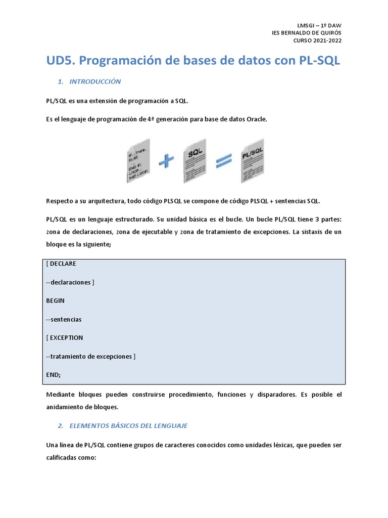 BADAT - UD5 - Teoría PLSQL | PDF