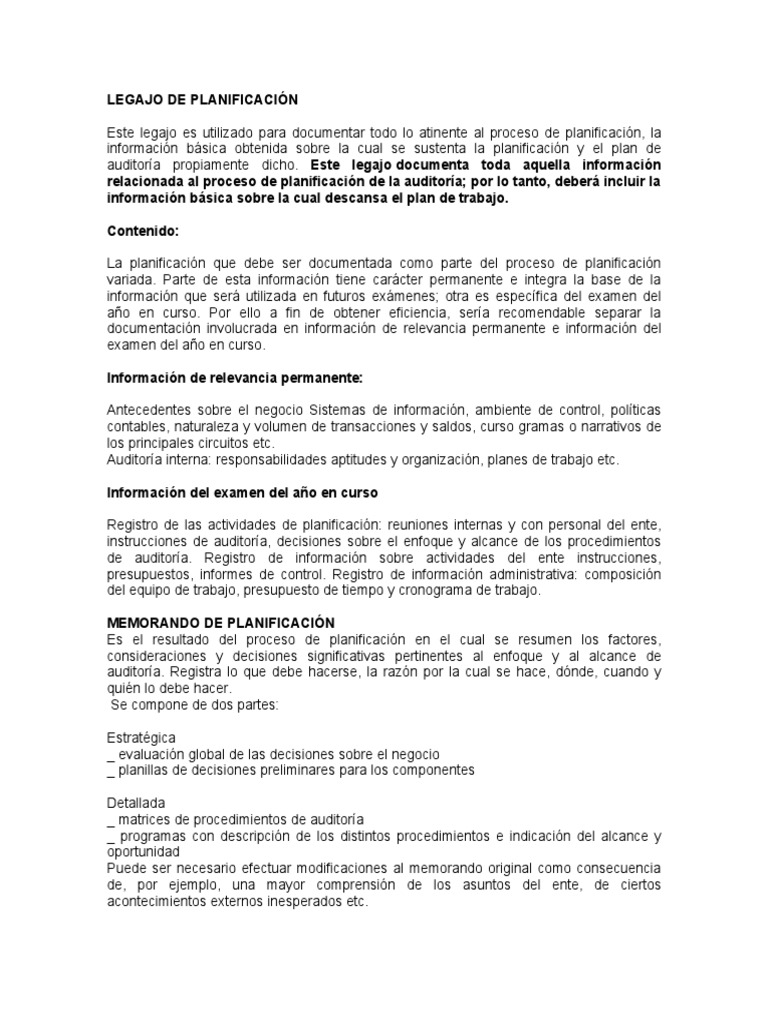 Legajo de Planificacion | PDF | Planificación | Auditoría
