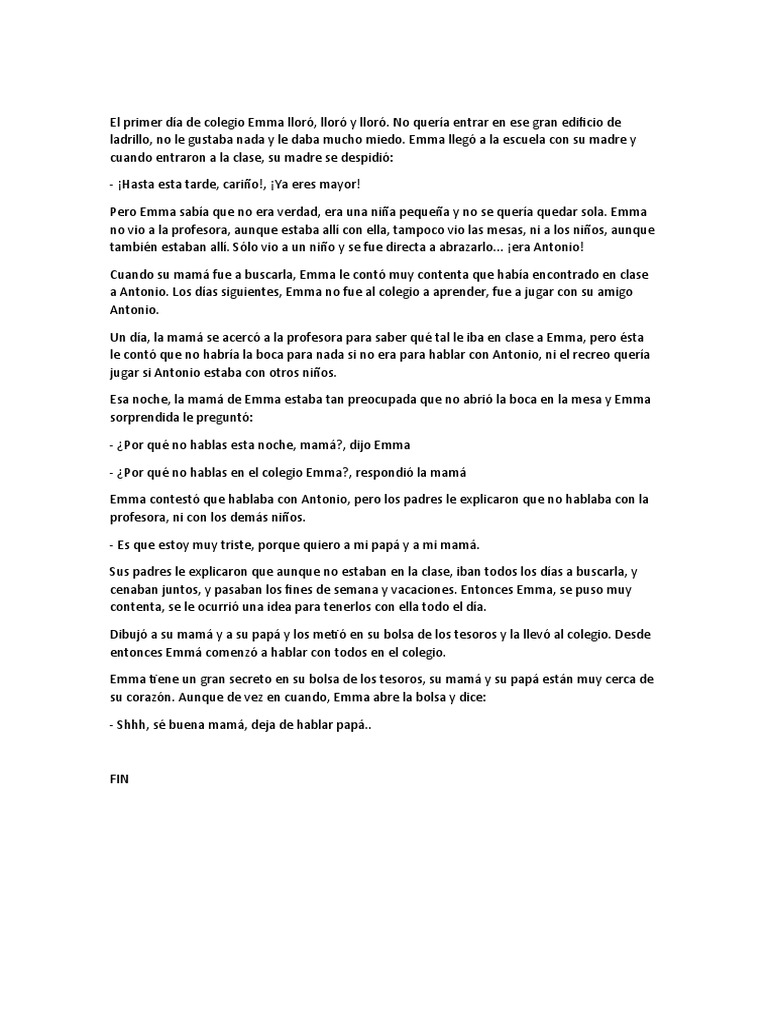 El primer día de colegio Emma lloró | PDF