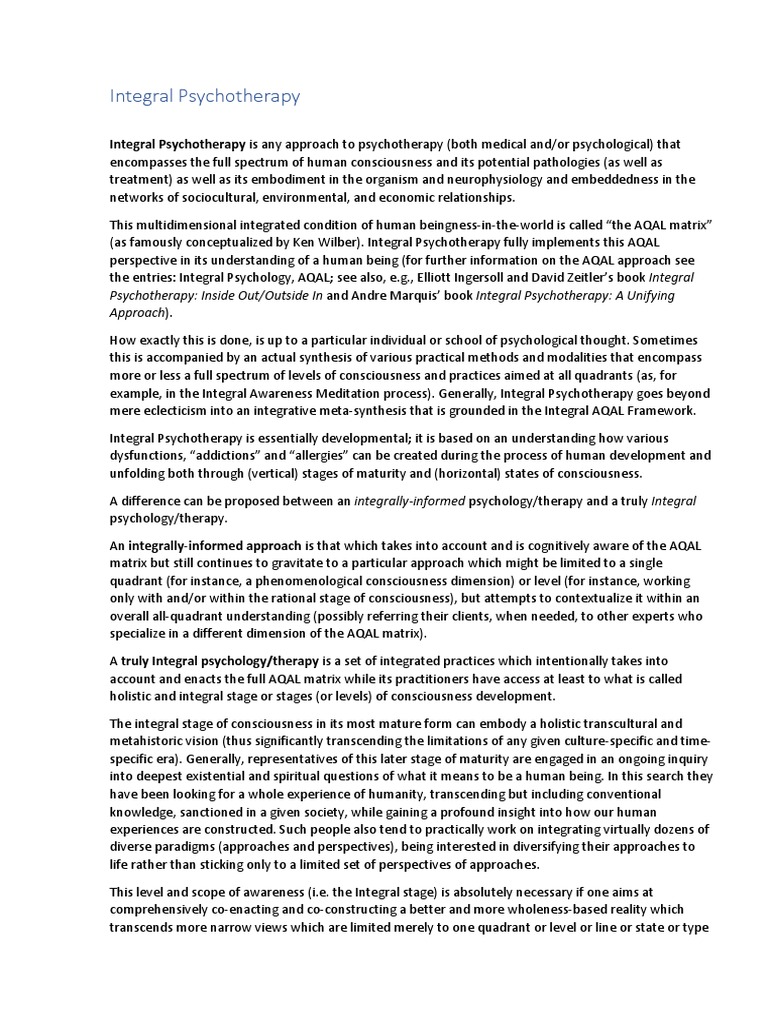 Integral Psychotherapy | PDF | Psychotherapy | Transpersonal Psychology
