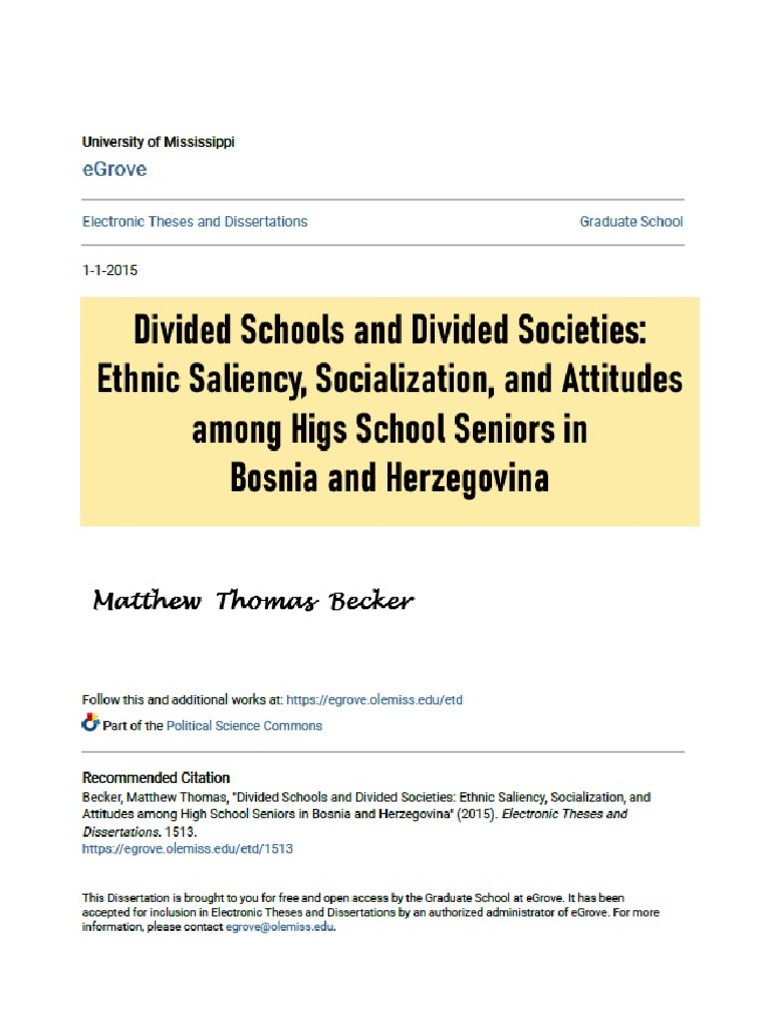 Becker, Thomas Matthew - Divided Schools and Divided Societies in BiH ...
