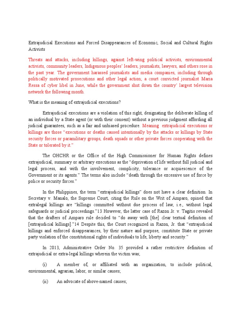 Extrajudicial Executions and Forced Disappearances Report | PDF | Human ...