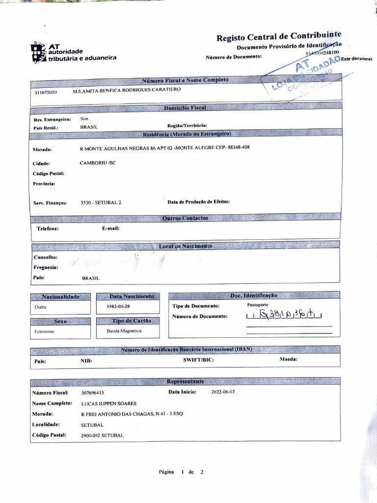 LLW U: Registo Central de Contribuinte | PDF