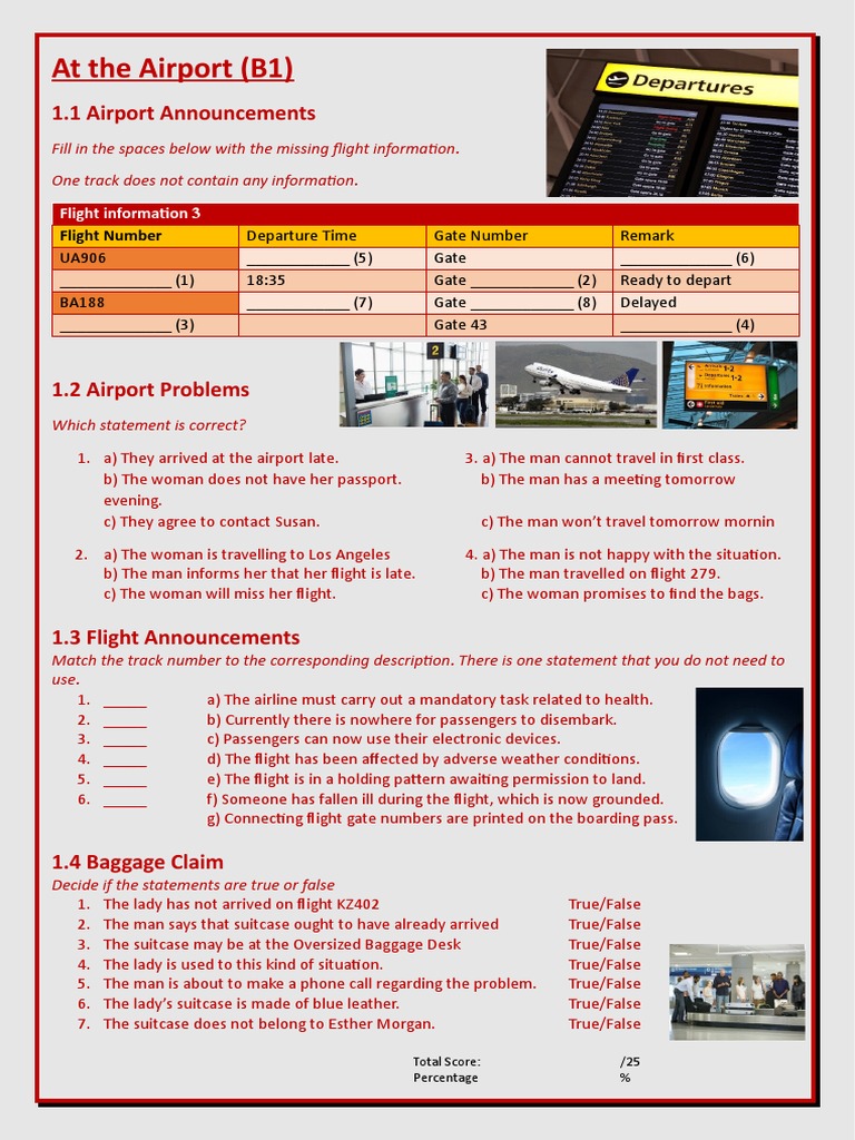 At The Airport B1 Pre-Intermediate Worksheet | PDF | Airport | Aviation ...