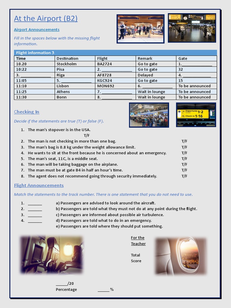 At The Airport B2 Intermediate Worksheet | PDF | Aviation Accidents And ...
