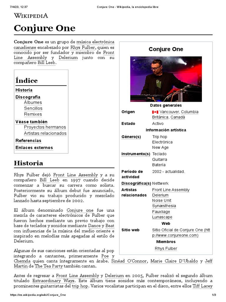 Conjure One - Wikipedia, La Enciclopedia Libre | PDF | Grupos musicales ...
