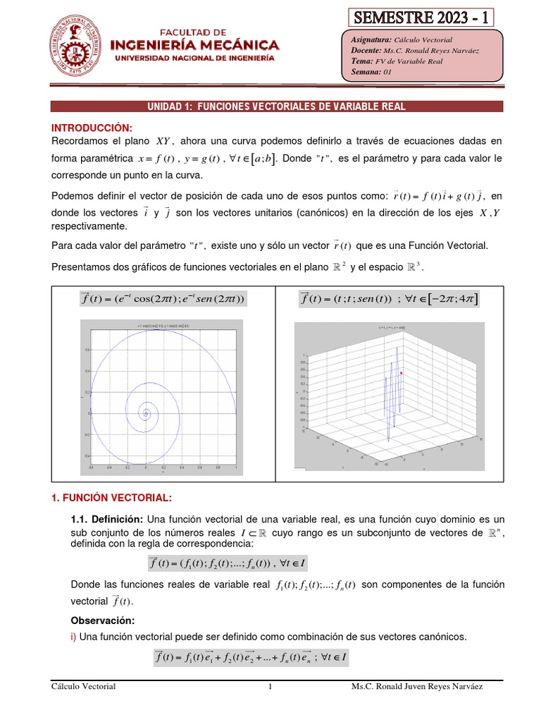 Unidad 1: Funciones Vectoriales de Variable Real: X FT y GT T Ab | Descargar gratis PDF | Vector ...