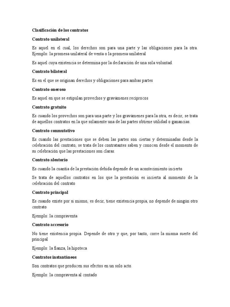 Clasificación de Los Contratos Contrato Unilateral | PDF | Derecho ...