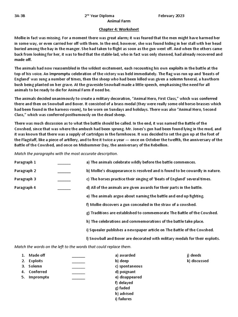 Animal Farm C4 Worksheet | PDF