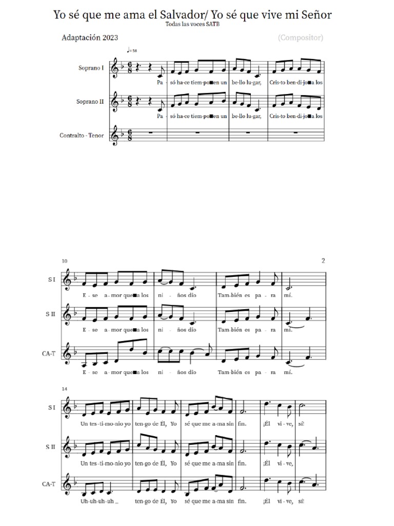 Yo Sé Que Me Ama El Salvador /yo Sé Que Vive Mi Señor | PDF