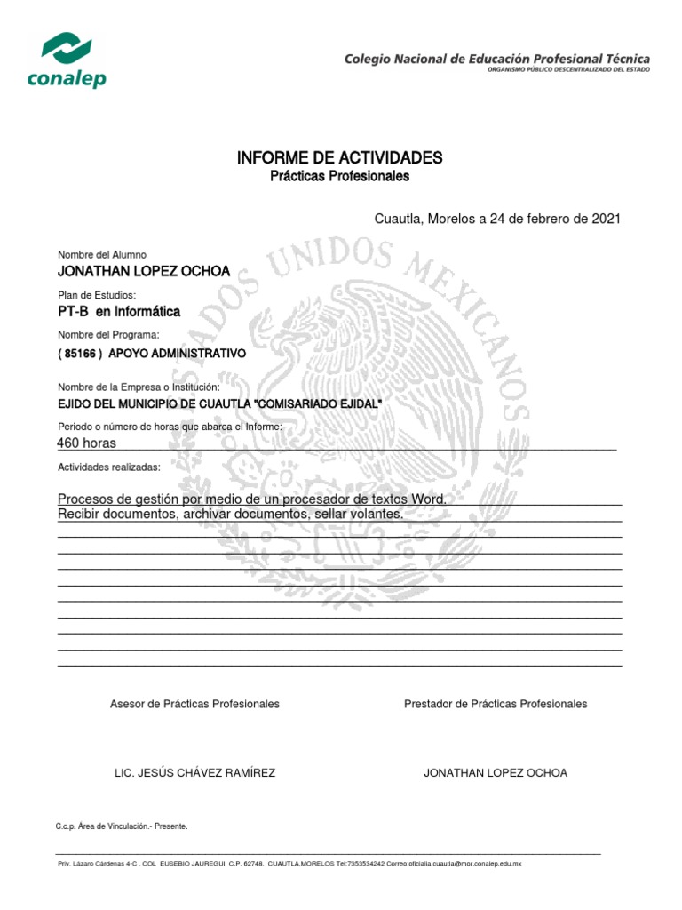 Informe de Prácticas en Cuautla 2021 | PDF