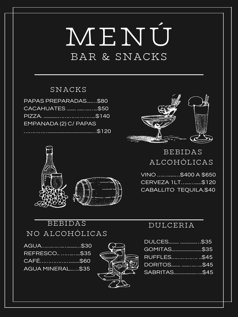 Menú de Snacks y Bebidas Bar | PDF