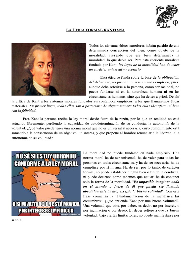 La Ética Formal Kantiana: Un Carácter Universal y Necesario | PDF ...