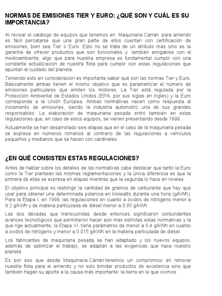 Normas de Emisiones Tier y Euro | PDF