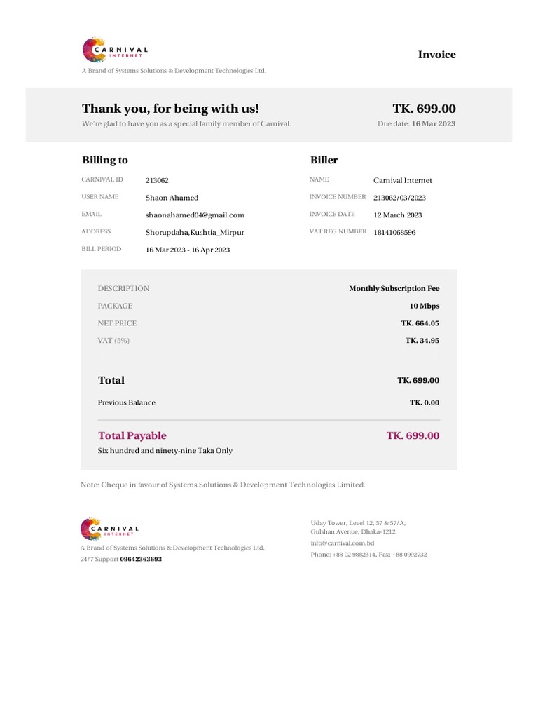 Thank You, For Being With Us! TK. 699.00: Invoice | PDF