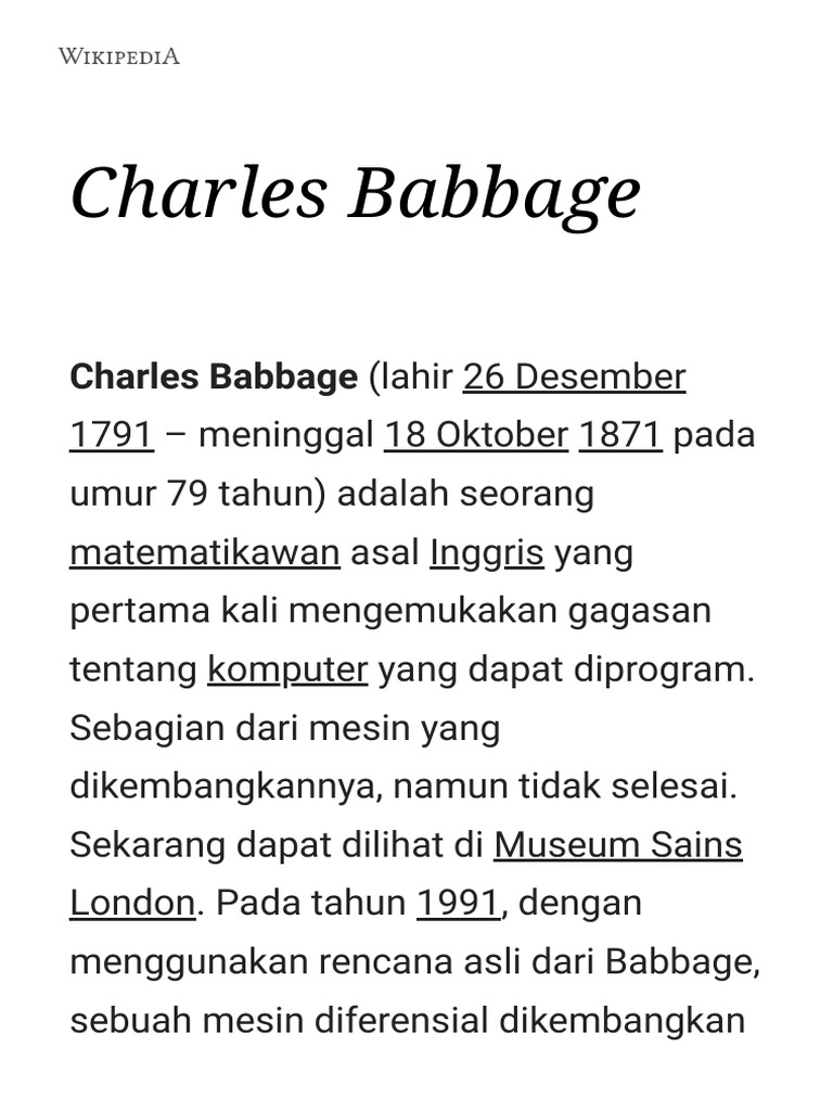 Charles Babbage - Wikipedia Bahasa Indonesia, Ensiklopedia Bebas | PDF