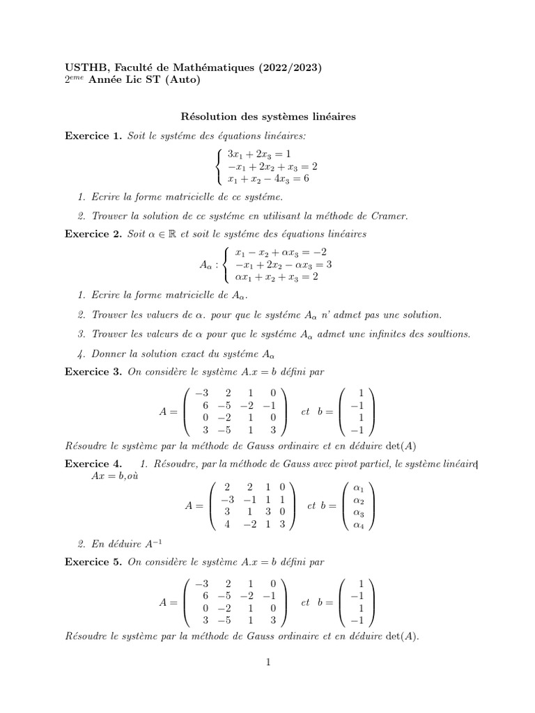 Résolution de systèmes linéaires en mathématiques | PDF | Mathématiques ...