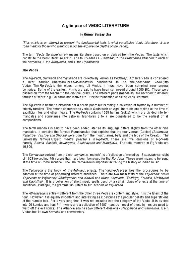 A Glimpse of Vedic Literature: The Vedas | PDF | Vedas | Upanishads