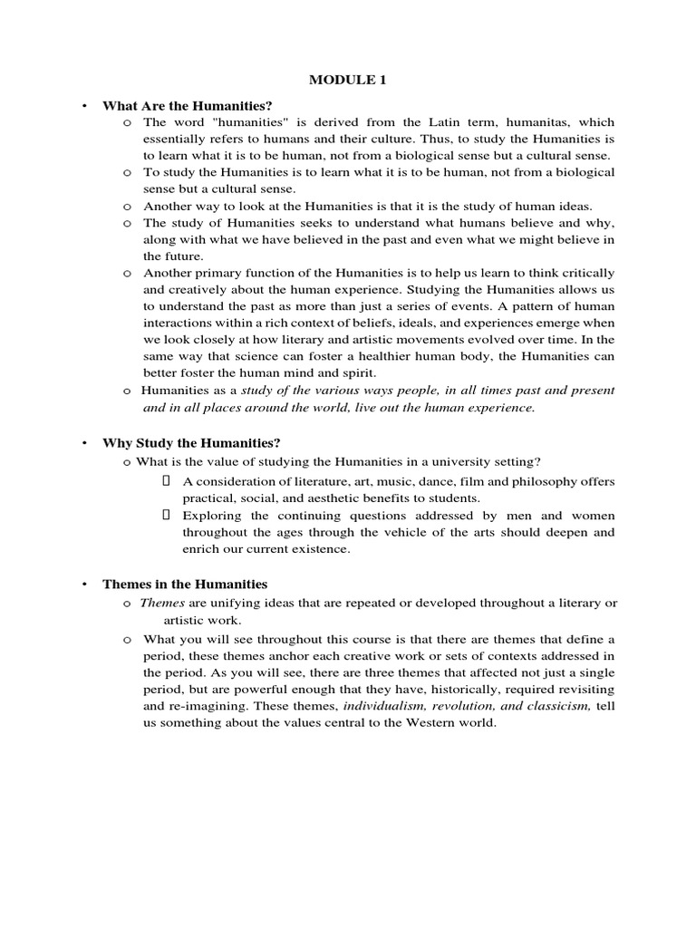 Arts and Humanities Module 1 | Download Free PDF | Love | Humanities