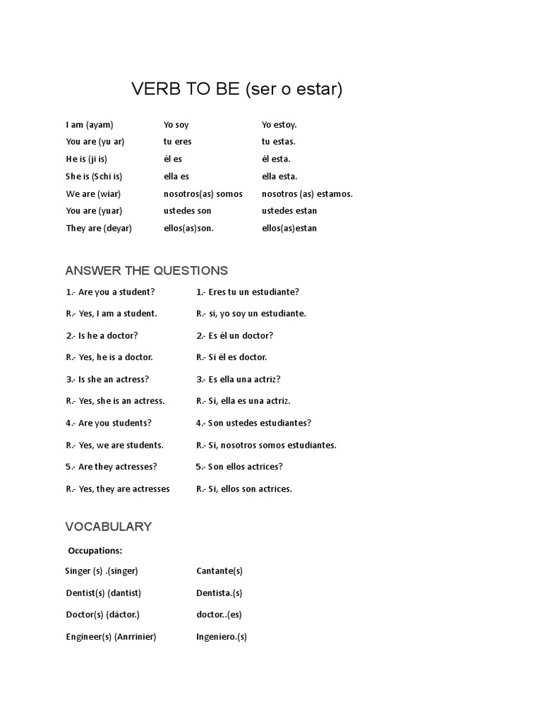 Lección 1 Verbo TO BE (Ser o Estar) | PDF