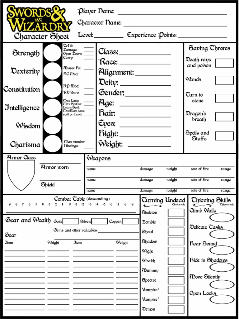 S&W Character Sheet | PDF