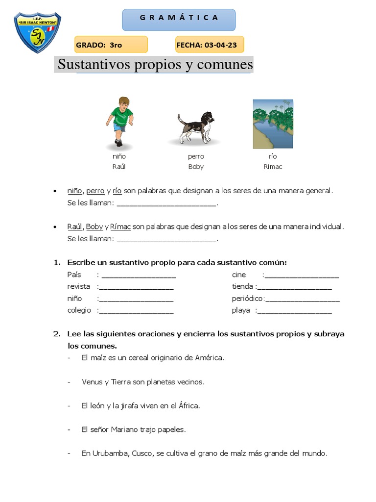 GRMÁTICA-SUSTANTIVOS PROPIOS Y COMUNES-3o | PDF