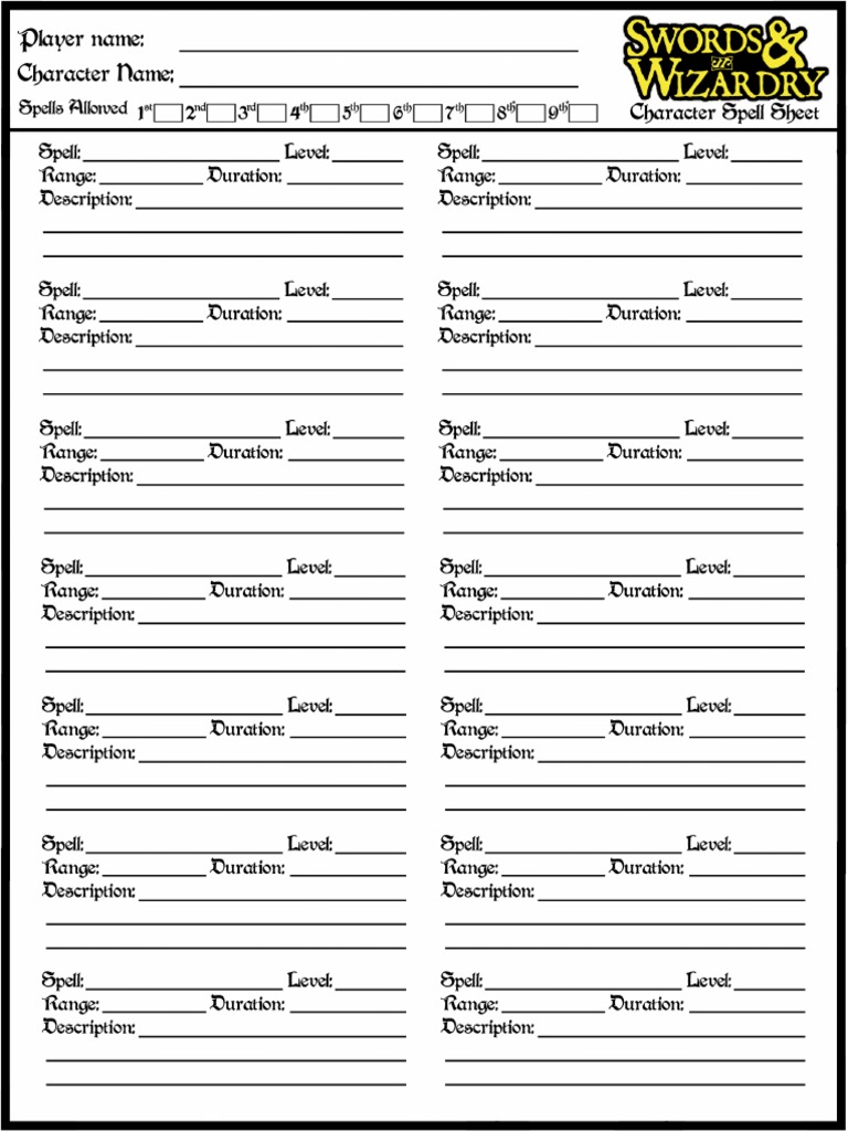 S&W Spell Sheet | PDF
