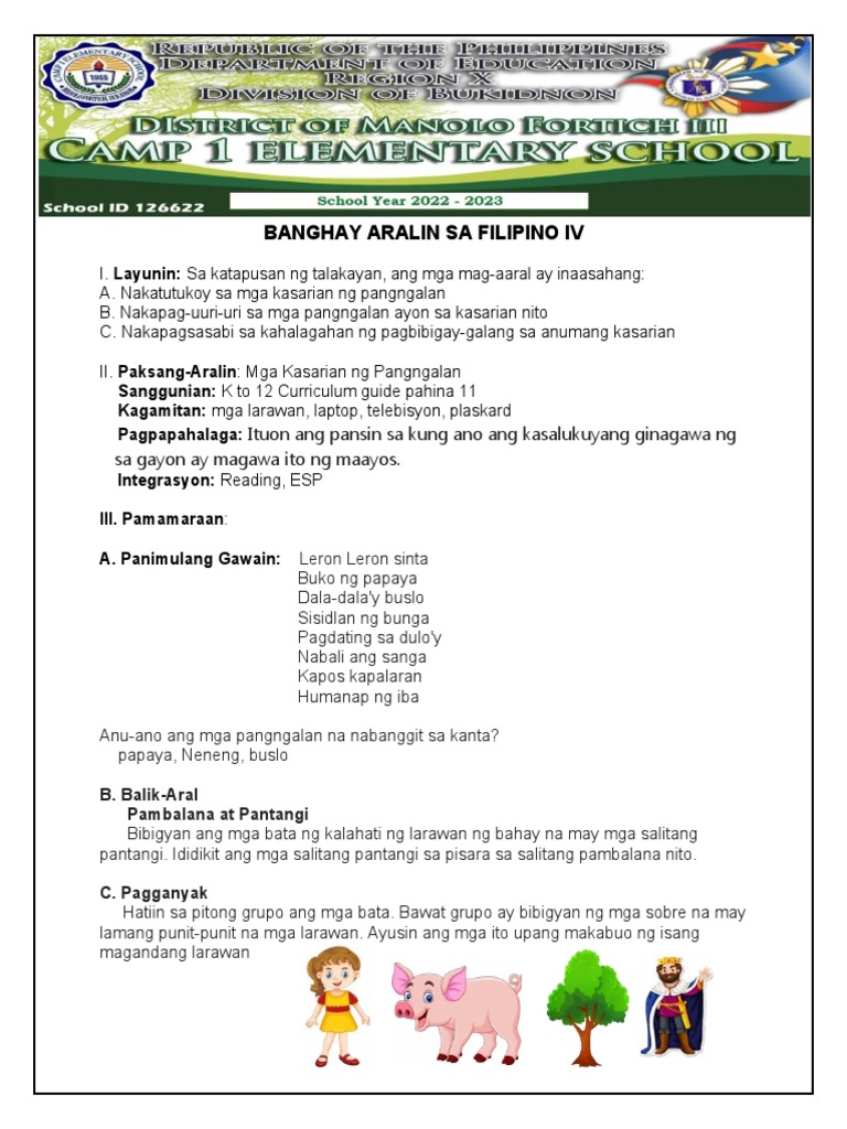 Banghay Aralin Sa Filipino Iv | PDF